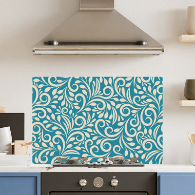 Premium 90 x 60cm Floral Pattern 6mm Glass Toughened Kitchen Splashback