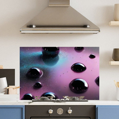 Premium 90 x 60cm Purple Drops 6mm Glass Toughened Kitchen Splashback
