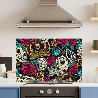Premium 90 x 60cm Skull Tattoo 6mm Glass Toughened Kitchen Splashback