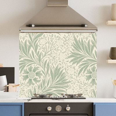 Premium 90 x 65cm Pale Green Leaf Pattern6mm Glass Toughened Kitchen ...