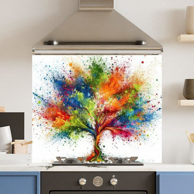 Premium 90 x 65cm Rainbow Tree 6mm Glass Toughened Kitchen Splashback - Heat Resistant Polished ...