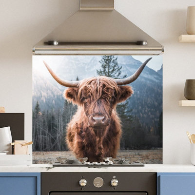 Premium 90 x 75cm Highland Cow 6mm Glass Toughened Kitchen Splashback ...