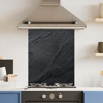 Premium 90cm x 65cm 6mm Glass Black Concrete Kitchen Splashback ...