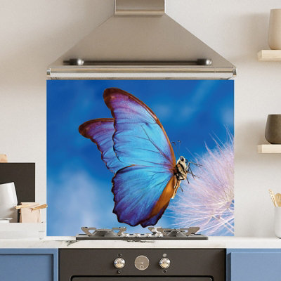 Premium 90cm x 75cm 6mm Glass Blue Butterfly Kitchen Splashback Various ...