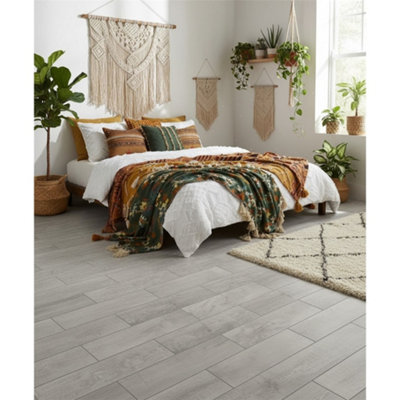 Premium Ash Grey Matt Porcelain Wood Effect Floor Tile (180 Pack - 20 ...