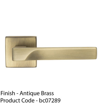 Premium Contoured Door Handle Set - Antique Brass Sleek Lever On Square ...