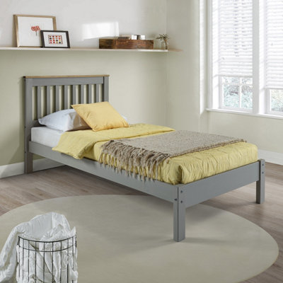 Premium Corona grey single 3'0" slatted low-end bedstead, grey wax