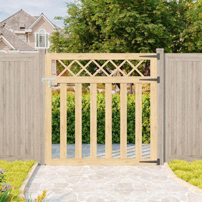 Premium Cross Top Wooden Garden Gate Outdoor Pedestrian Fence Gate 120 ...