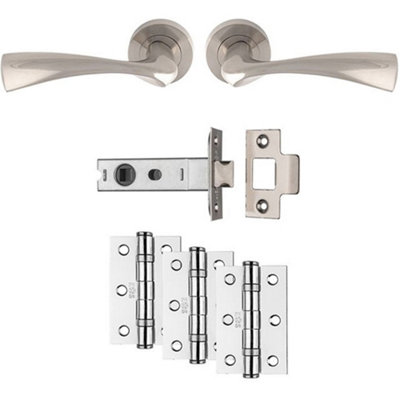 Premium Door Handle & Latch Pack - Satin Nickel Curved Flair Lever ...