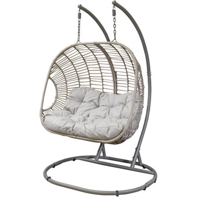 Premium Double Hanging Garden Egg Chair - Wicker Rattan - Outdoor Swing ...