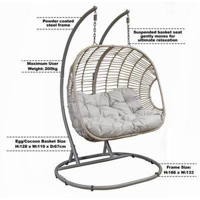 Premium Double Hanging Garden Egg Chair - Wicker Rattan - Outdoor Swing ...