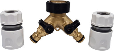 Premium Dual Tap Brass Connector Set with 2 premium Hose end Connectors ...