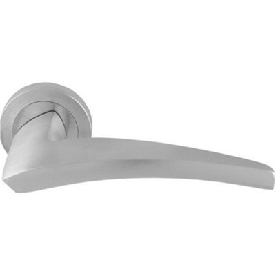 PREMIUM ELEGANT CURVE DOOR HANDLE SET - SATIN CHROME BAR LEVER ON ROUND ...