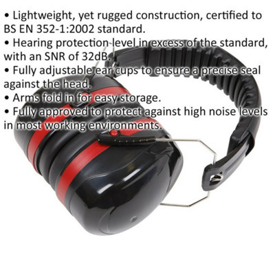 Premium Folding Ear Defenders - Adjustable Ear Cups - Worksite ...