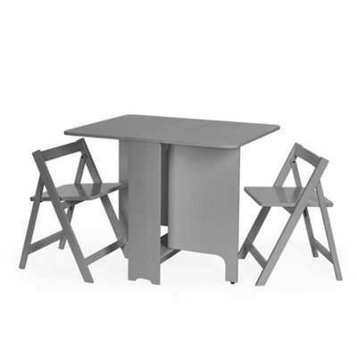 Premium Gatan 80cm Small Gateleg Dining Table with 2 Chairs - Grey