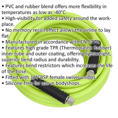 Premium Green High-Visibility Hybrid Air Hose - 10m with 1/4 Inch BSP ...