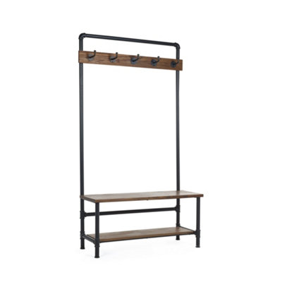 Premium Hawthorn Hallway Stand with Bench in Black and Brown