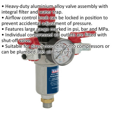 Premium Heavy Duty Air Filter and Regulator with Adjustable Airflow Control