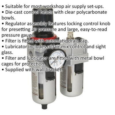 Premium High Flow Air Supply Filter Regulator and Lubricator - 1/2" BSP ...