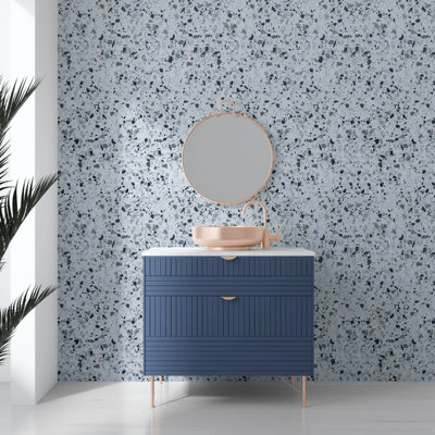 Premium Large Blue Terrazzo Matt 1.0m x 2.4m Shower Panel at B&Q