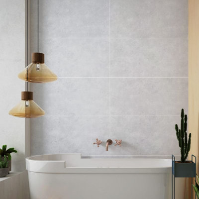 Premium Large Metropolitan Tile Grey Stone 1.0m x 2.4m Shower Panel | DIY at B&Q