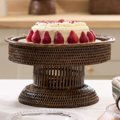 Premium Natural Rattan Brown Display Cake Stand