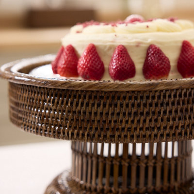 Premium Natural Rattan Brown Display Cake Stand