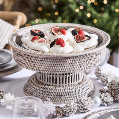 Premium Natural Rattan White Display Cake Stand