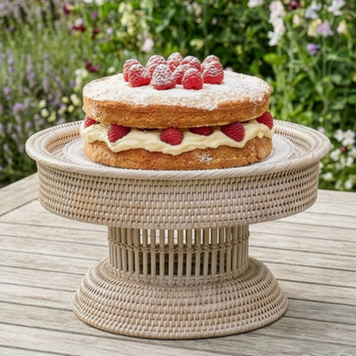 Premium Natural Rattan White Display Cake Stand