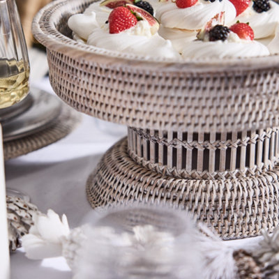 Premium Natural Rattan White Display Cake Stand