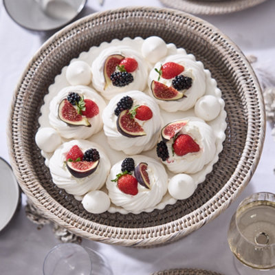 Premium Natural Rattan White Display Cake Stand