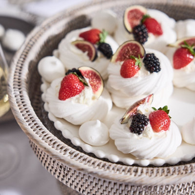 Premium Natural Rattan White Display Cake Stand