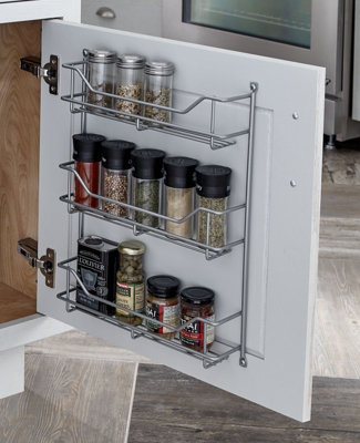 Premium Platinum Finish Steel 3 Shelf Wall Mounted Kitchen Spice Rack ...