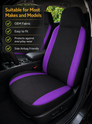 Premium Purple Panelled Front Car Seat Covers Pair Universal Fit Full ...
