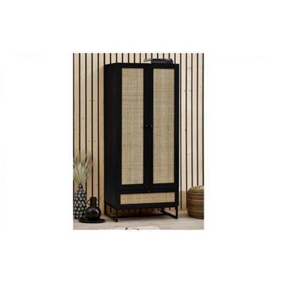 Premium Rattan Black 2 Door Wardrobe