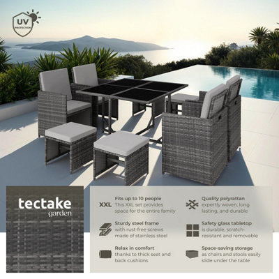 Premium Rattan garden furniture Set 8 Seats 1 Table Grey