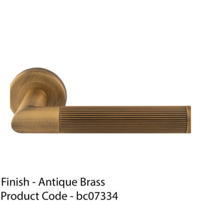 Premium Reeded Lined Door Handle Set - Antique Bass Designer Lever ...