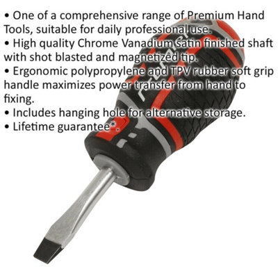 Premium Slotted Stubby Screwdriver 6 x 38mm with Ergonomic Grip and ...