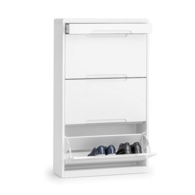 Premium Stratton Shoe Cabinet with Drawer in High Gloss White