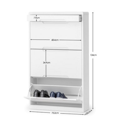 Premium Stratton Shoe Cabinet with Drawer in High Gloss White