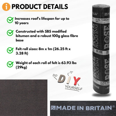 Premium Torch-On Heavy Duty Roofing Felt, Sanded Capsheet Underlay- SBS ...