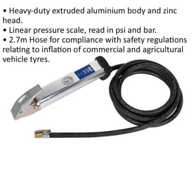 Premium Tyre Inflator - Clip-On Connector Heavy Duty Aluminium Body & 2 ...