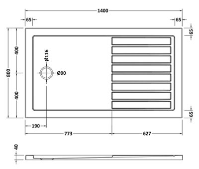 Premium Walk-In Shower Tray 1400mm x 800mm - Slate Grey