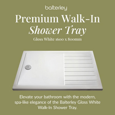 Premium Walk-In Shower Tray 1600mm x 800mm - White