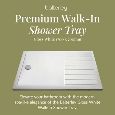 Premium Walk-In Shower Tray 1700mm x 700mm - White