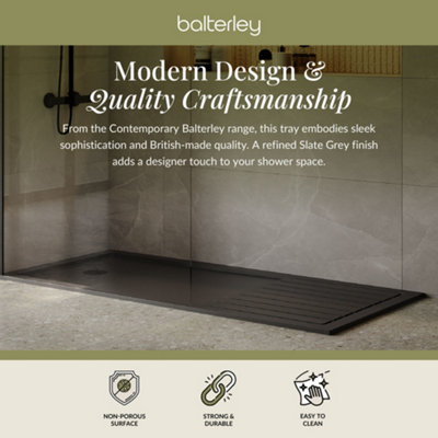 Premium Walk-In Shower Tray 1700mm x 800mm - Slate Grey