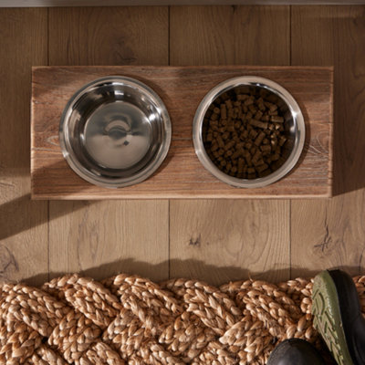 Premium Wooden Dog Feeding Station with Stainless Steel Bowls