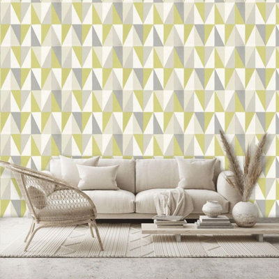 Prestigious Textiles Remix Zest Triangles Neutral Green Paste The Wall ...