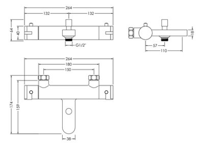 Pride Wall Mount Thermostatic Bath Shower Mixer Tap with Multi Function ...
