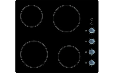 Prima 60cm Ceramic Hob, 4 Cooking Zones, Black Glass, Side Rotary ...